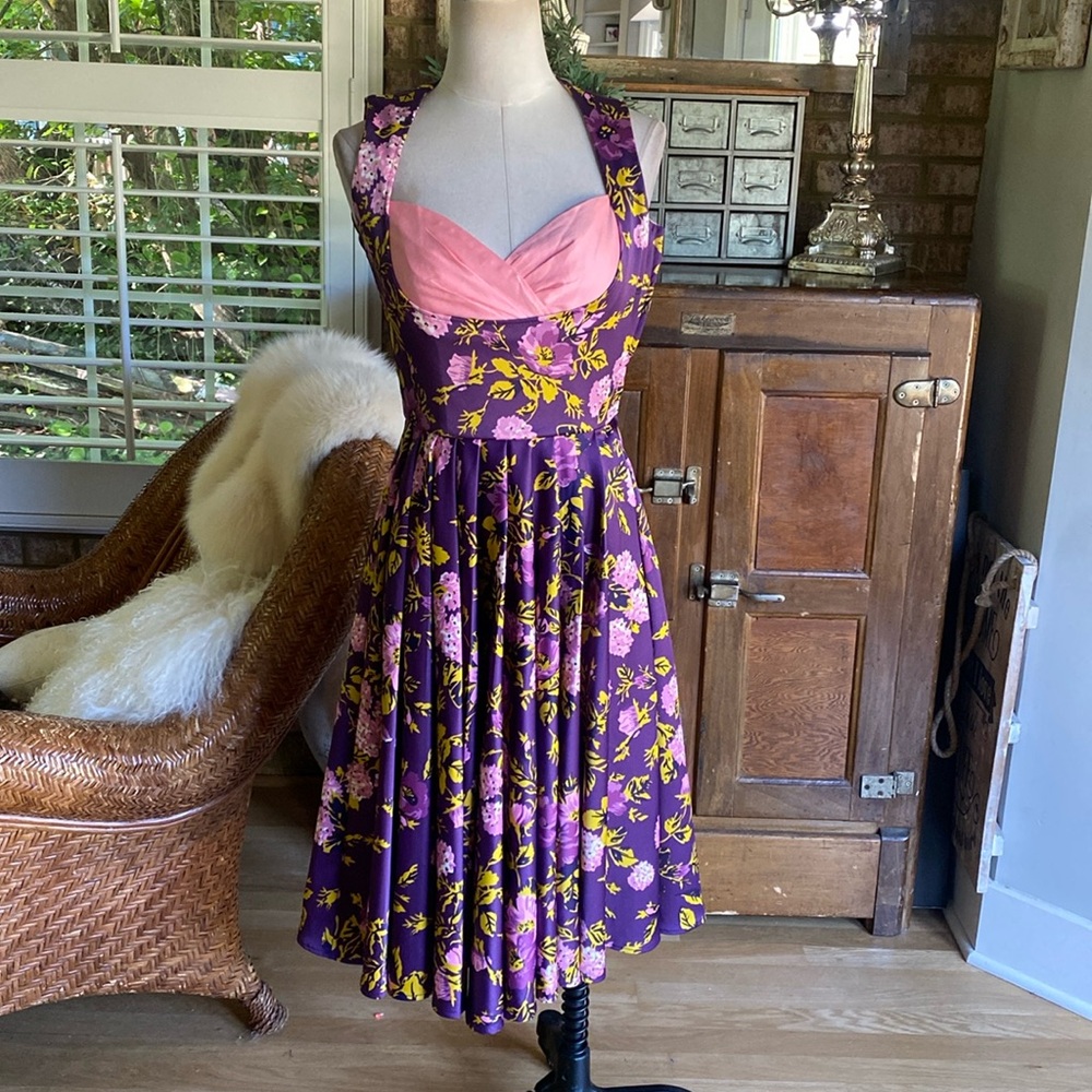 Laura Byrnes Made In Usa Pin Up Spring Dress Purple F… - Gem